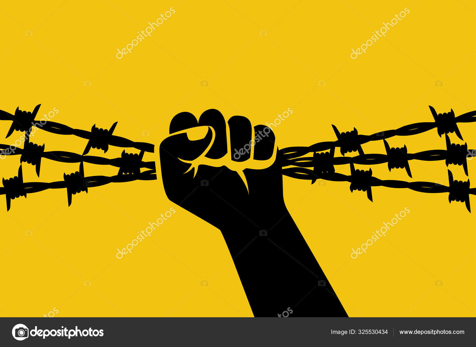 Black silhouette strong man hand in barbed wire Stock Vector by ...