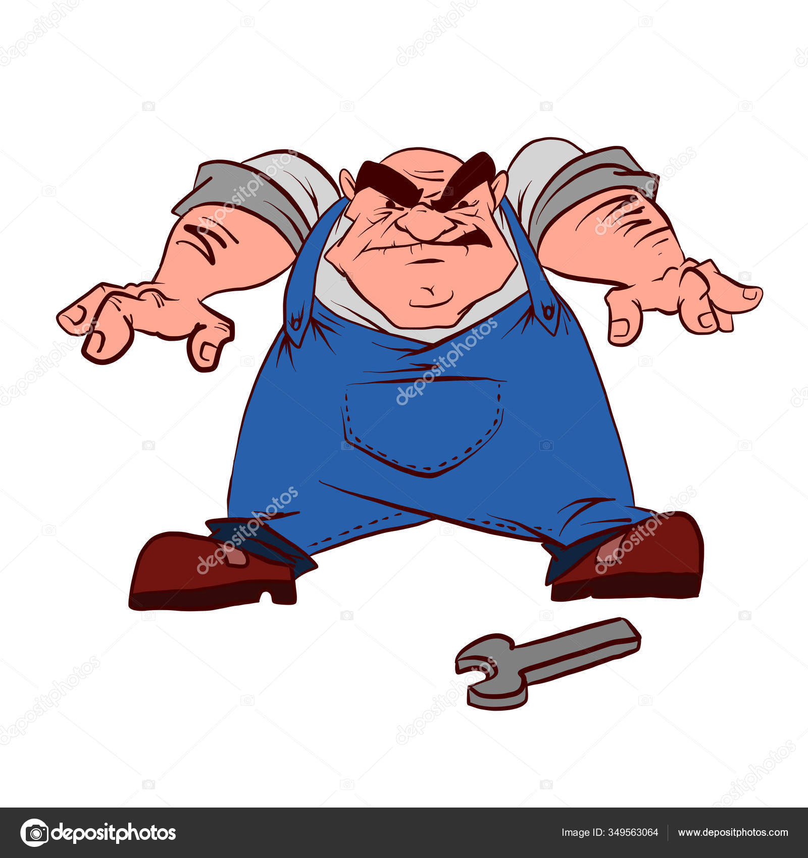 Colorful Vector Illustration Cartoon Grumpy Plummer Technician Mechanic ...