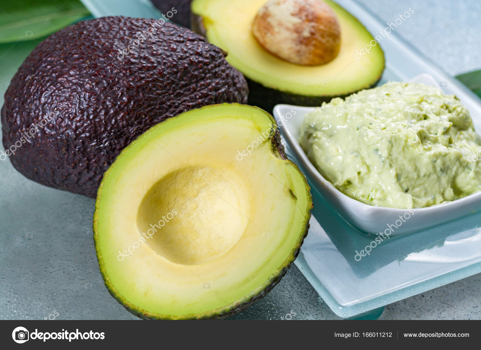 Avocado skin & hair care home spa, ripe avocados and bowl with face ...