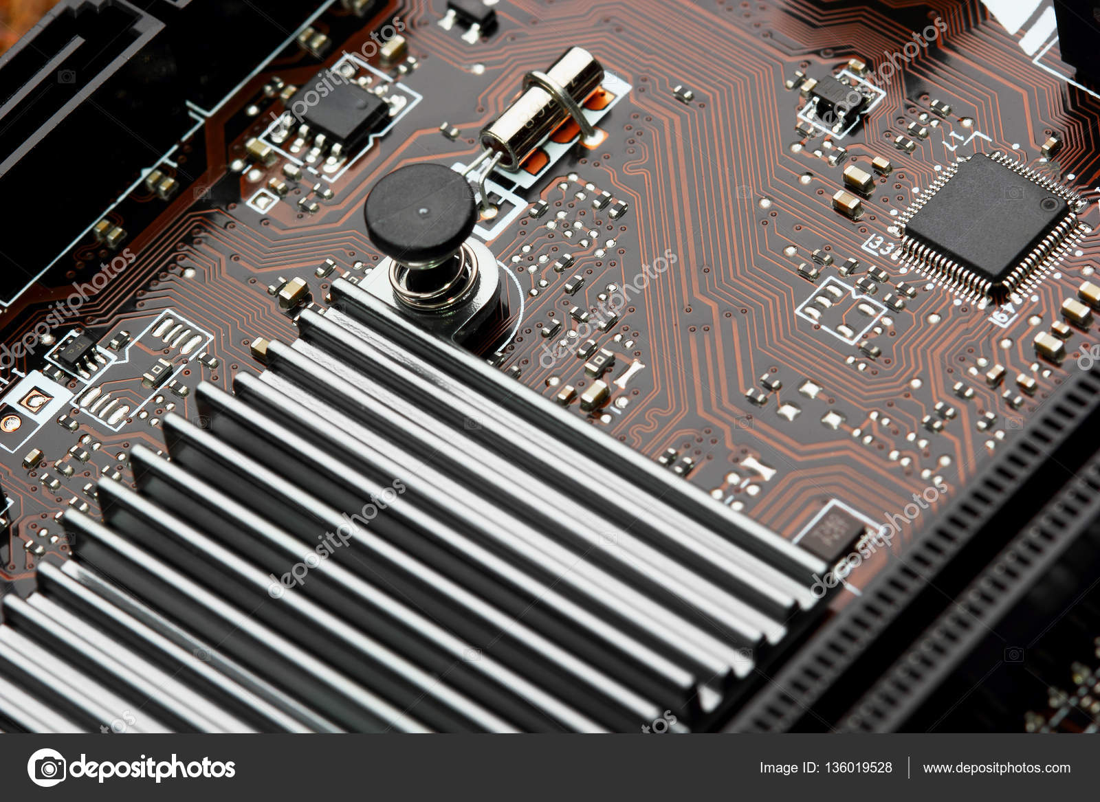 Integrated semiconductor microchip microprocessor on blue circuit board ...