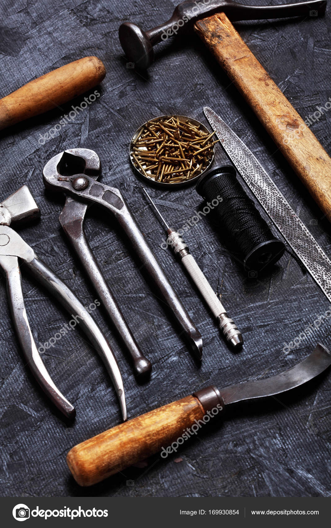 Set of cobbler vintage tools pliers, nippers, hook sewing, cobbler's ...