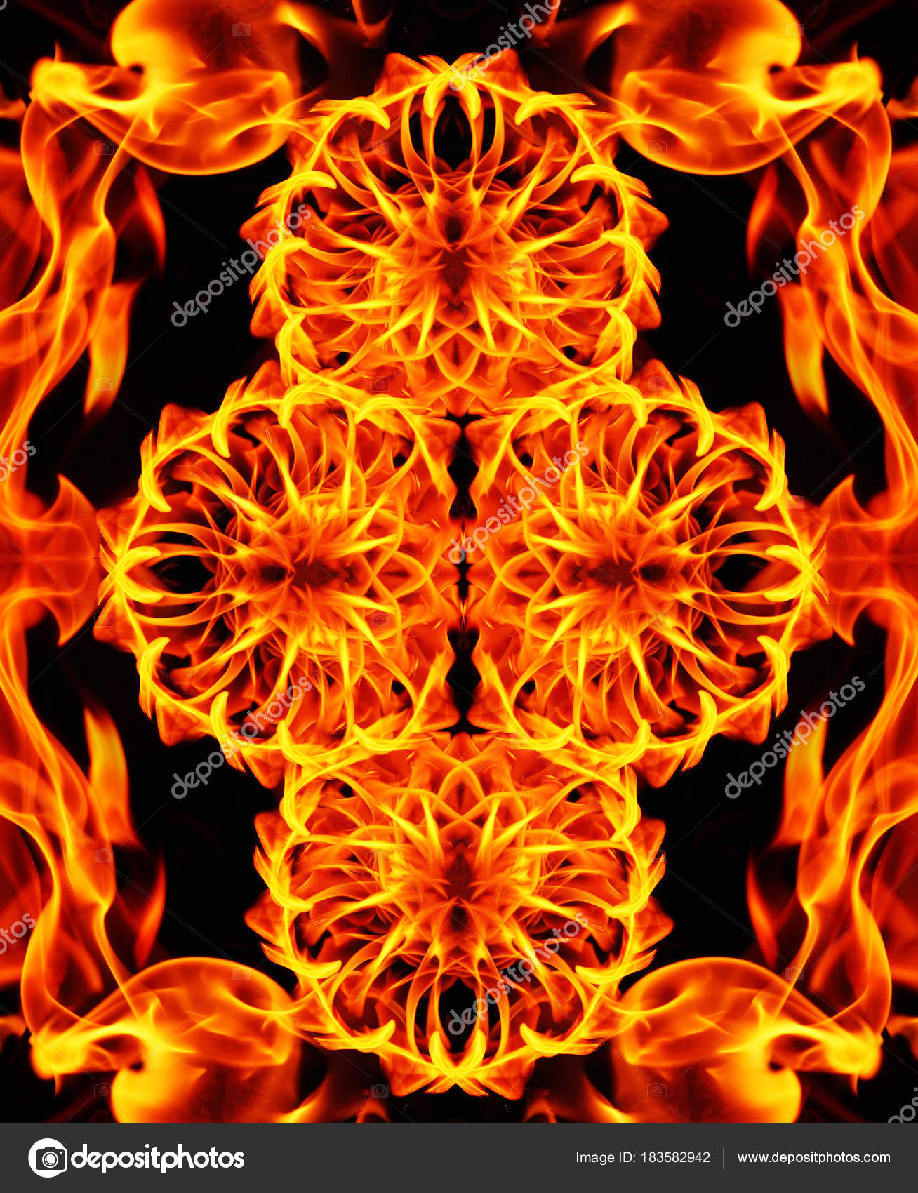 Abstract fire flames. Fire flower. Fire flames pattern on black ...