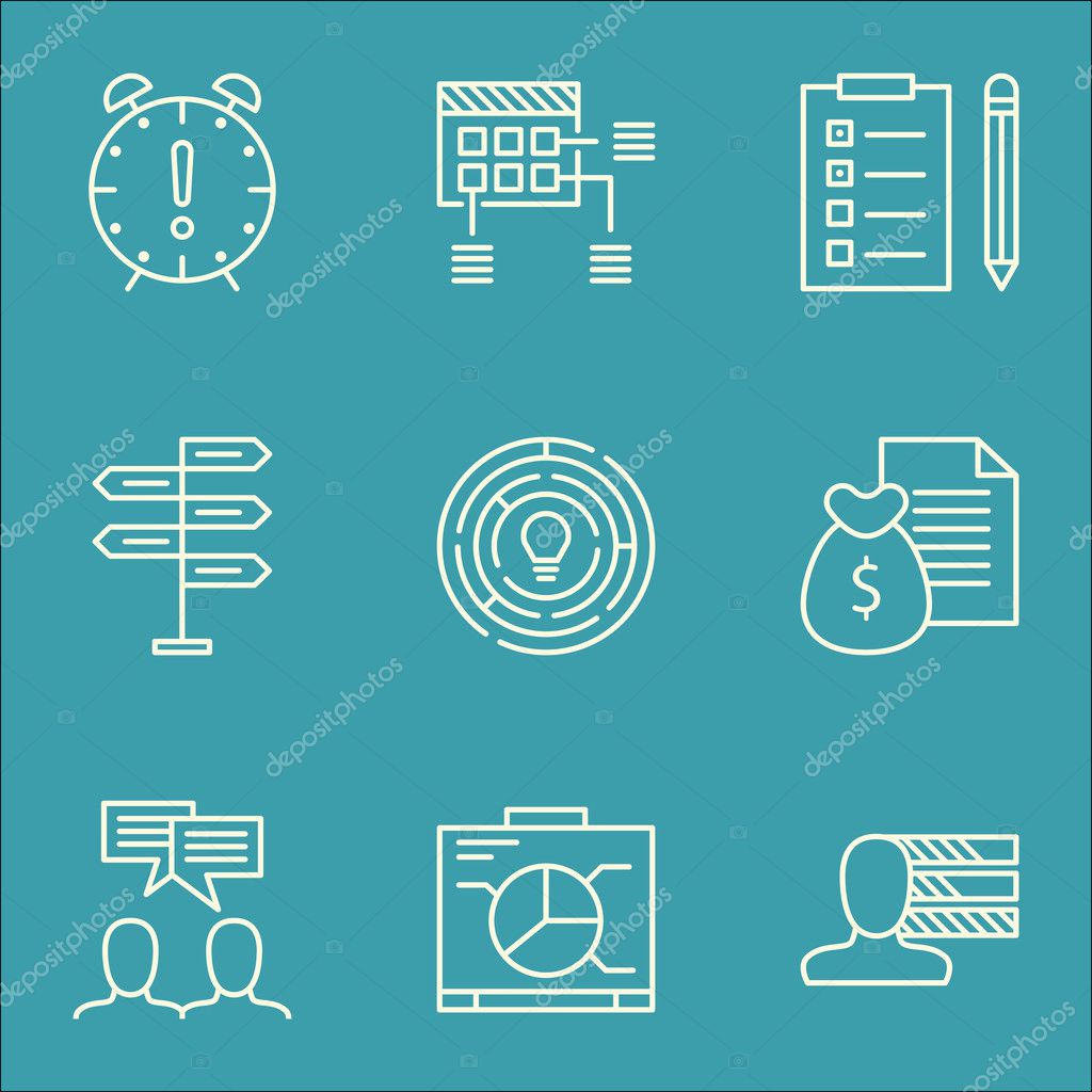 Conjunto de iconos de gestión de proyectos sobre innovación, discusión ...