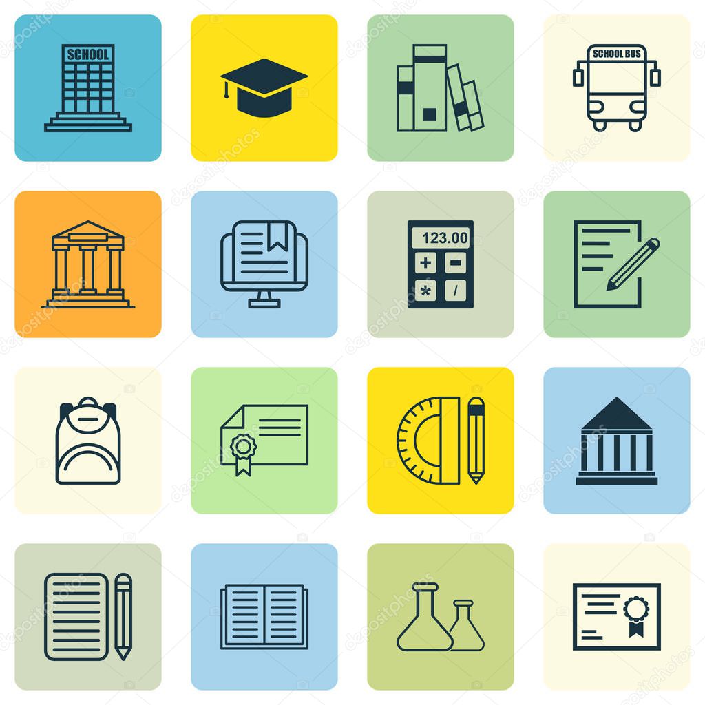Conjunto de 16 iconos de la educación. Incluye Graduación, Herramientas ...