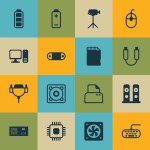 Blueprint of computer hardware and information technology symbols ...