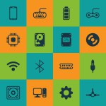 Blueprint of computer hardware and information technology symbols ...