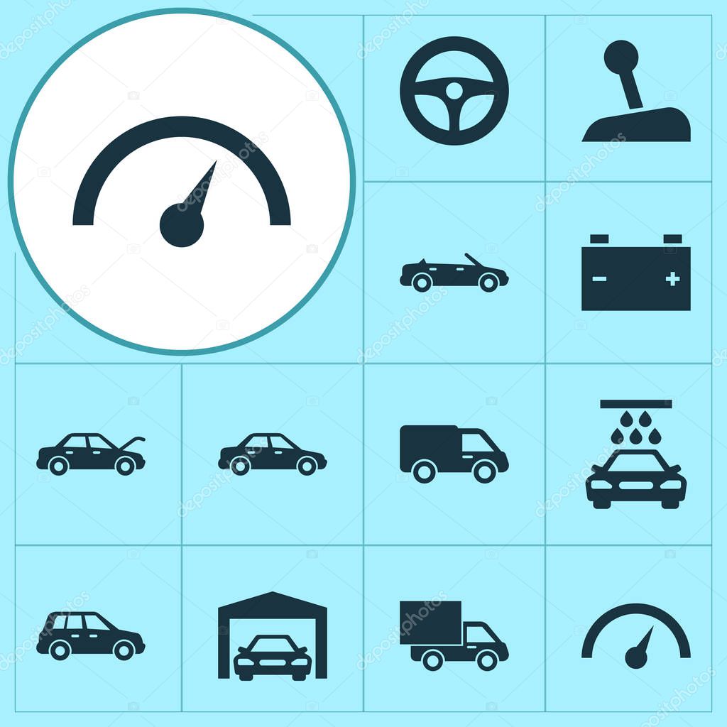 Conjunto de iconos de auto. Colección de acumulador, camión, palo y ...