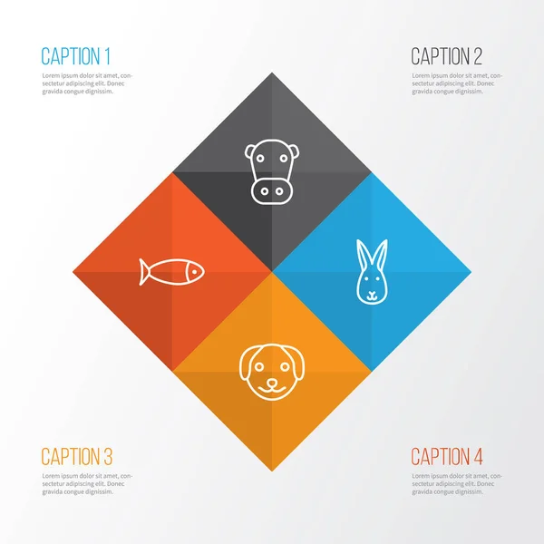 Set de iconos de animales. Colección de Kine, pescado, cachorro y otros ...