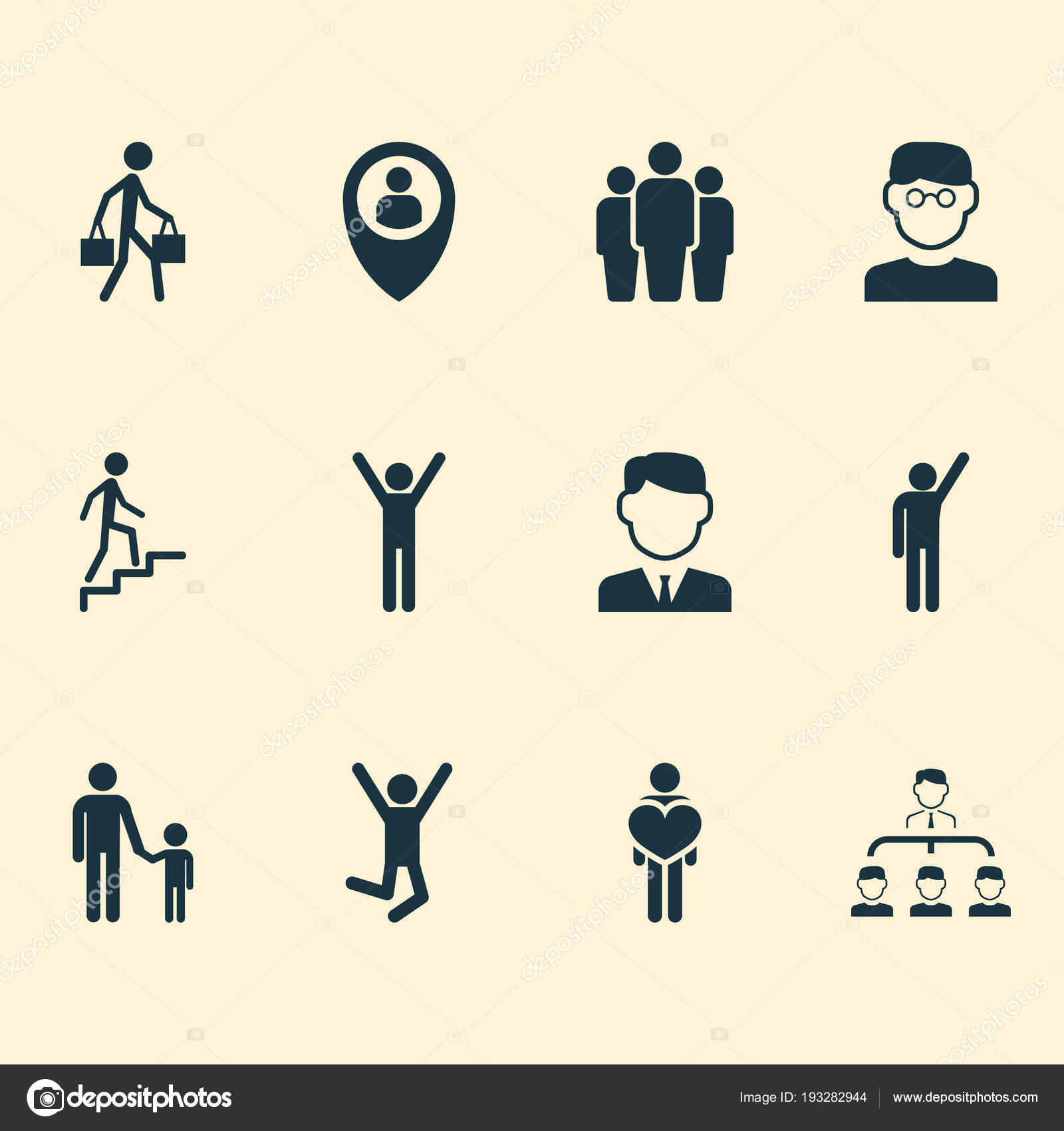 People icons set with climbing stairs, pupil, businessman and other ...