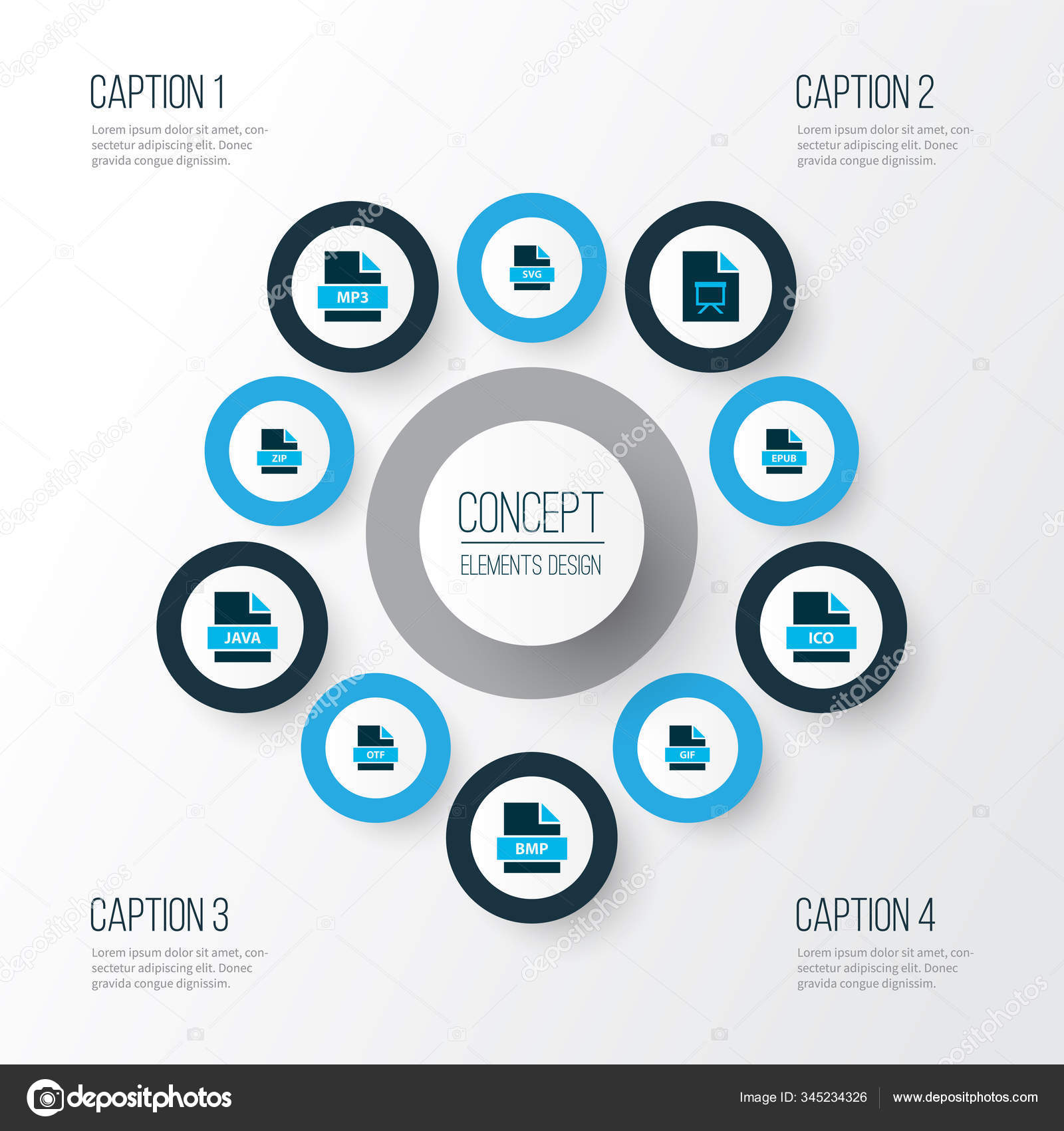 File icons colored set with file ico, file presentation, file zip and ...