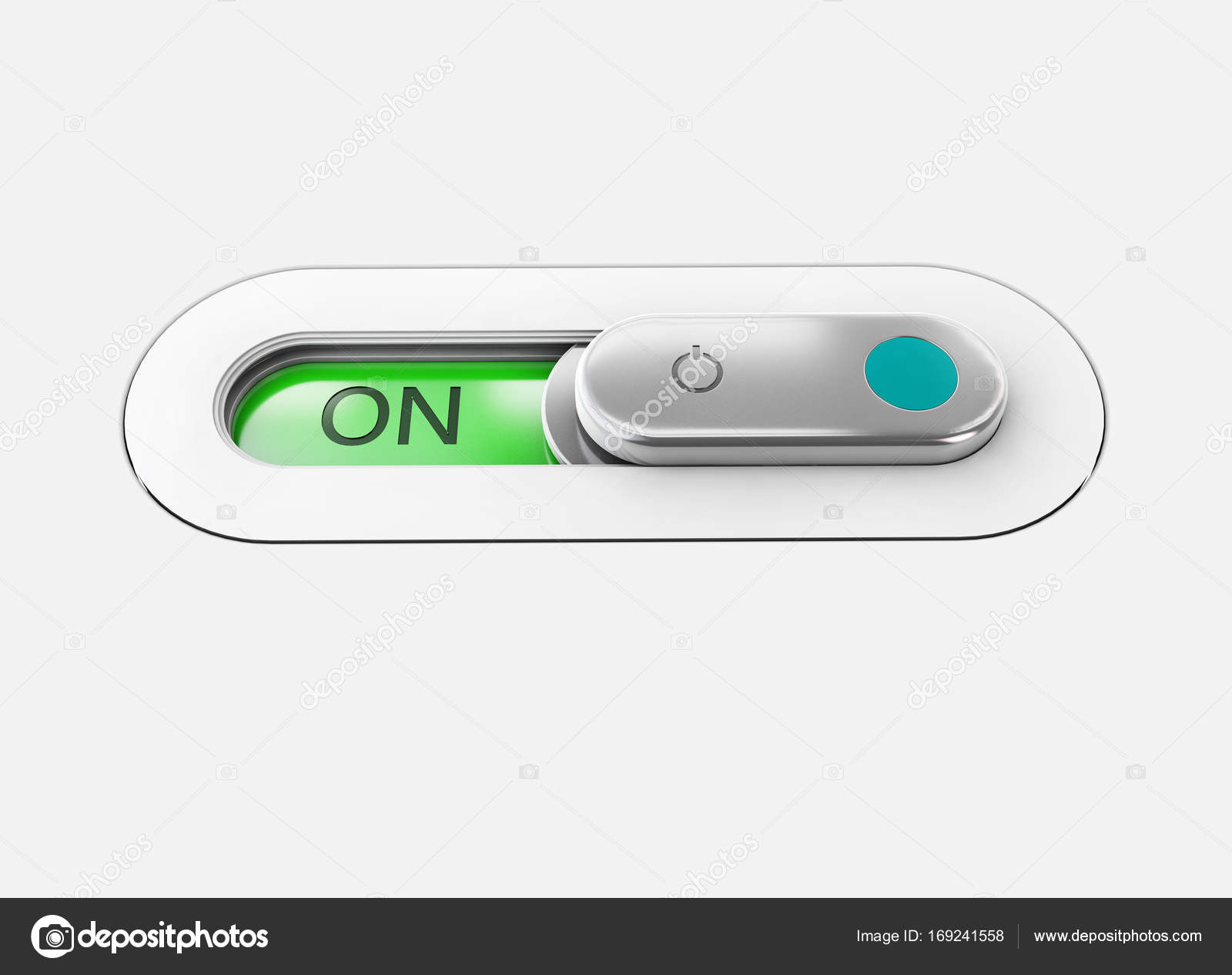 Realistic toggle switch. Gray switche with backlight, on position. 3d ...