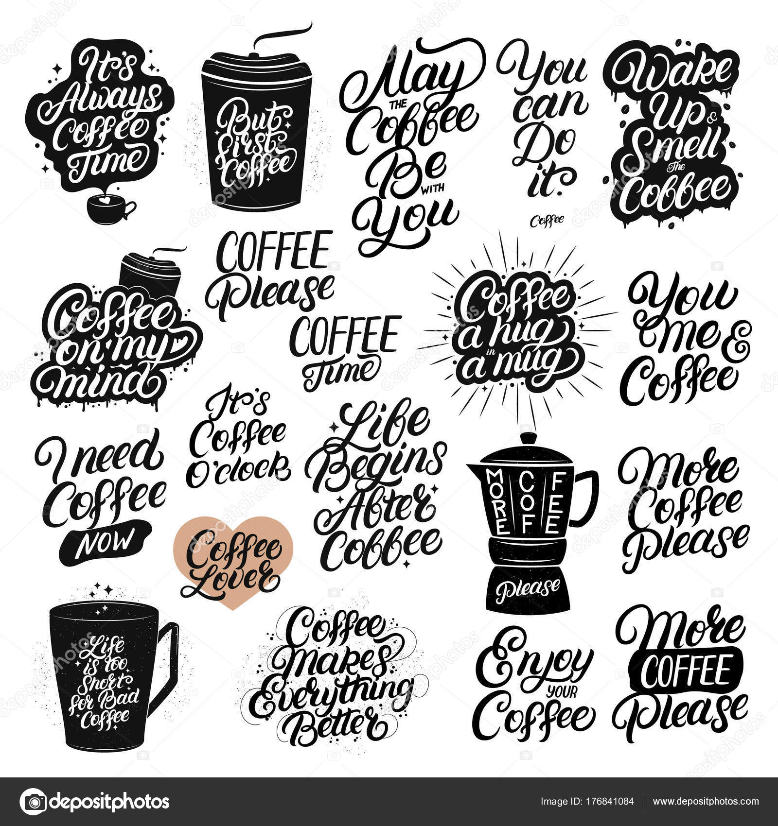 Set of hand drawn lettering coffee quotes. Stock Vector Image by ...