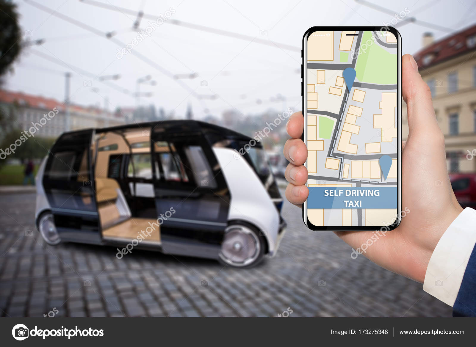 Control of self driving bus by mobile app. — Stock Photo © Scharfsinn ...