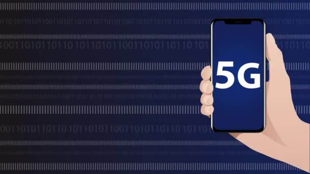 Hand Phone Screen Shows Symbol Data Flow Background Video — Stock Video ...