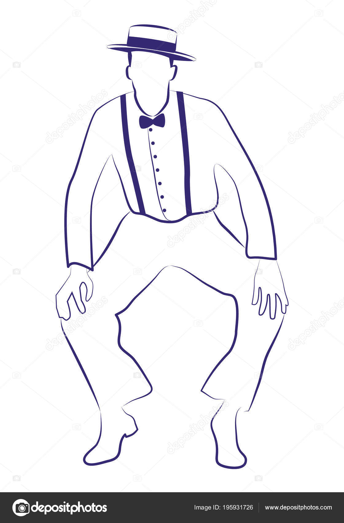 Man Hat Dancing Charleston Ink Line Drawing White Background Stock ...