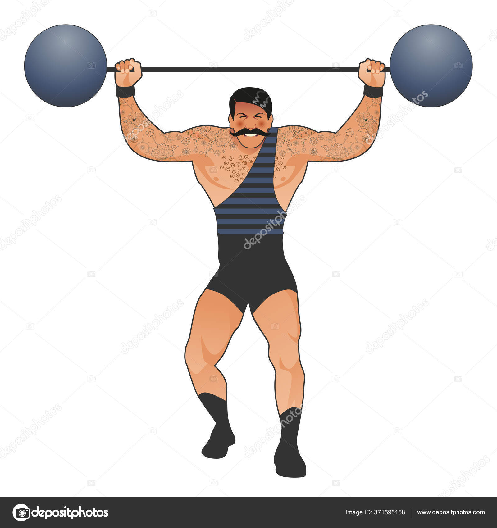 Strong Man Cartoon Lifting Weights