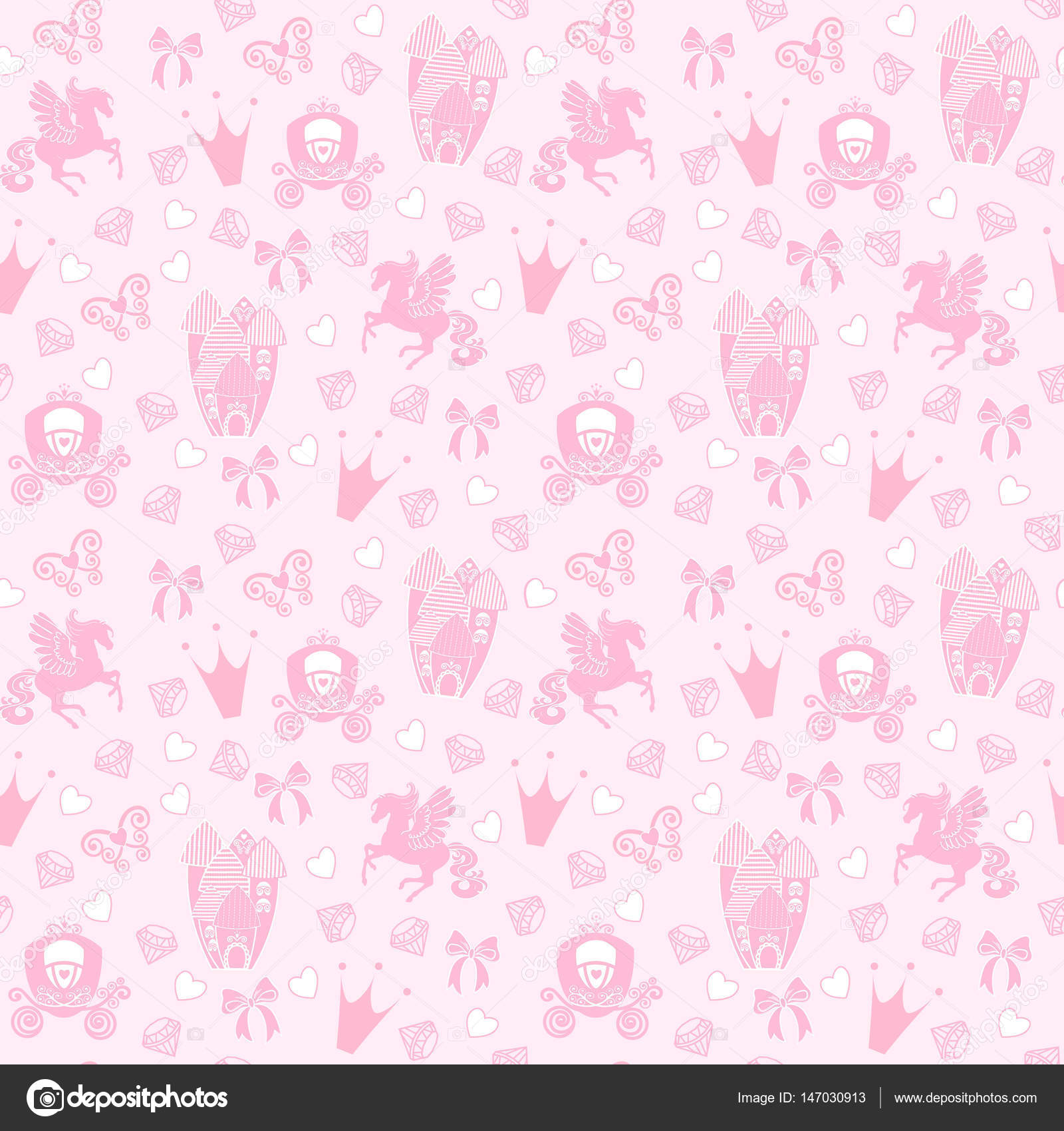 Princess Seamless Pattern for textile with castle, crown, butterfly, diamond. Abstract seamless ...