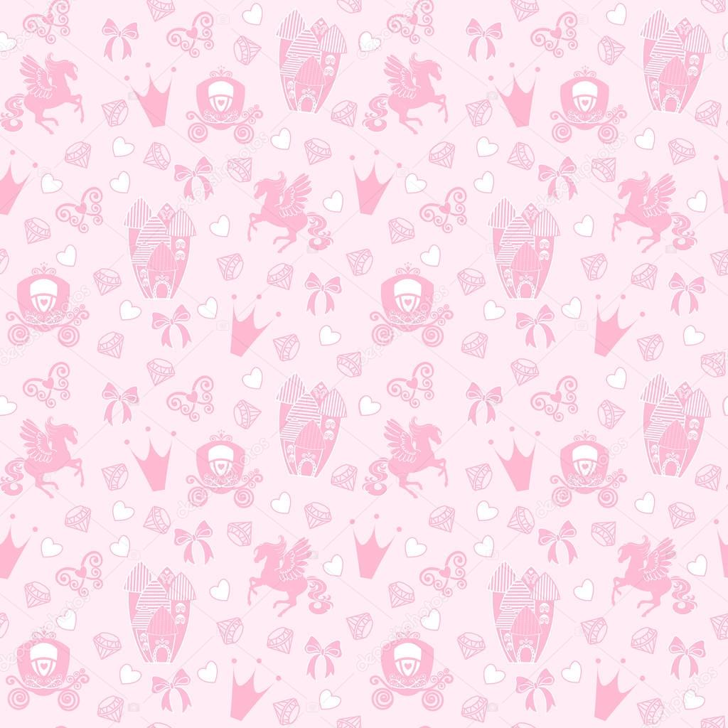 Princess Seamless Pattern for textile with castle, crown, butterfly ...