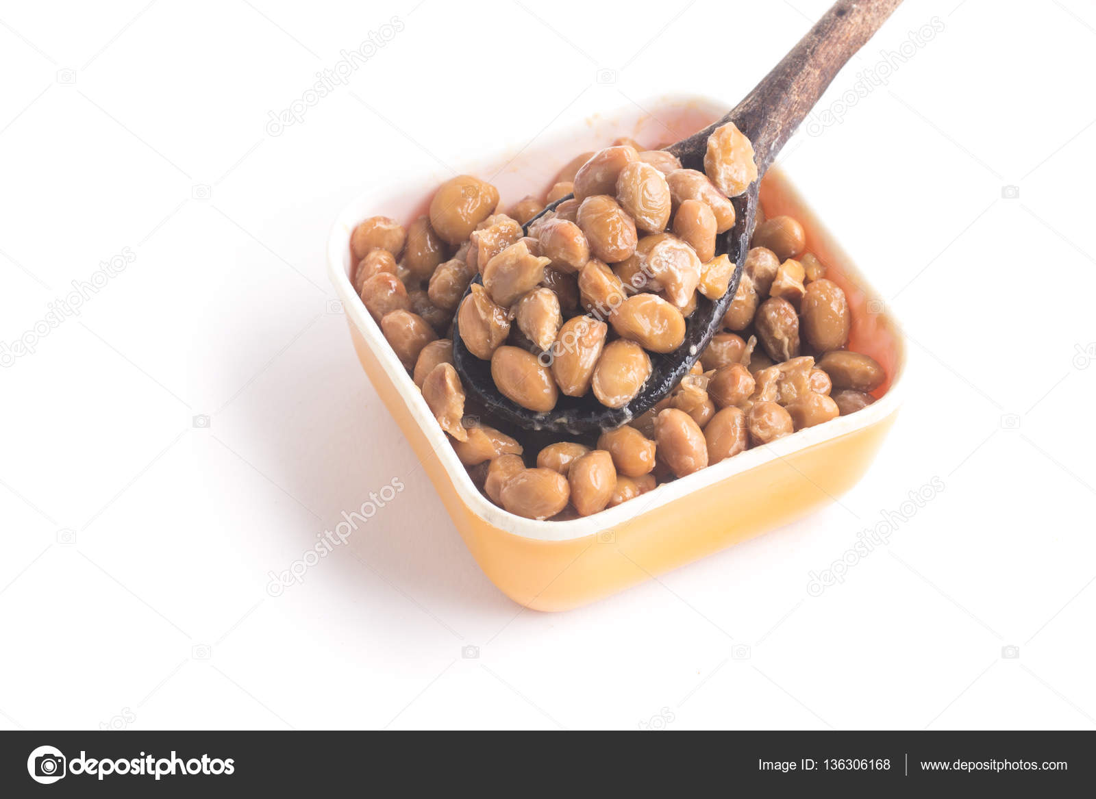 Natto. Fermented soybeans into a spoon — Stock Photo © barkstudio ...