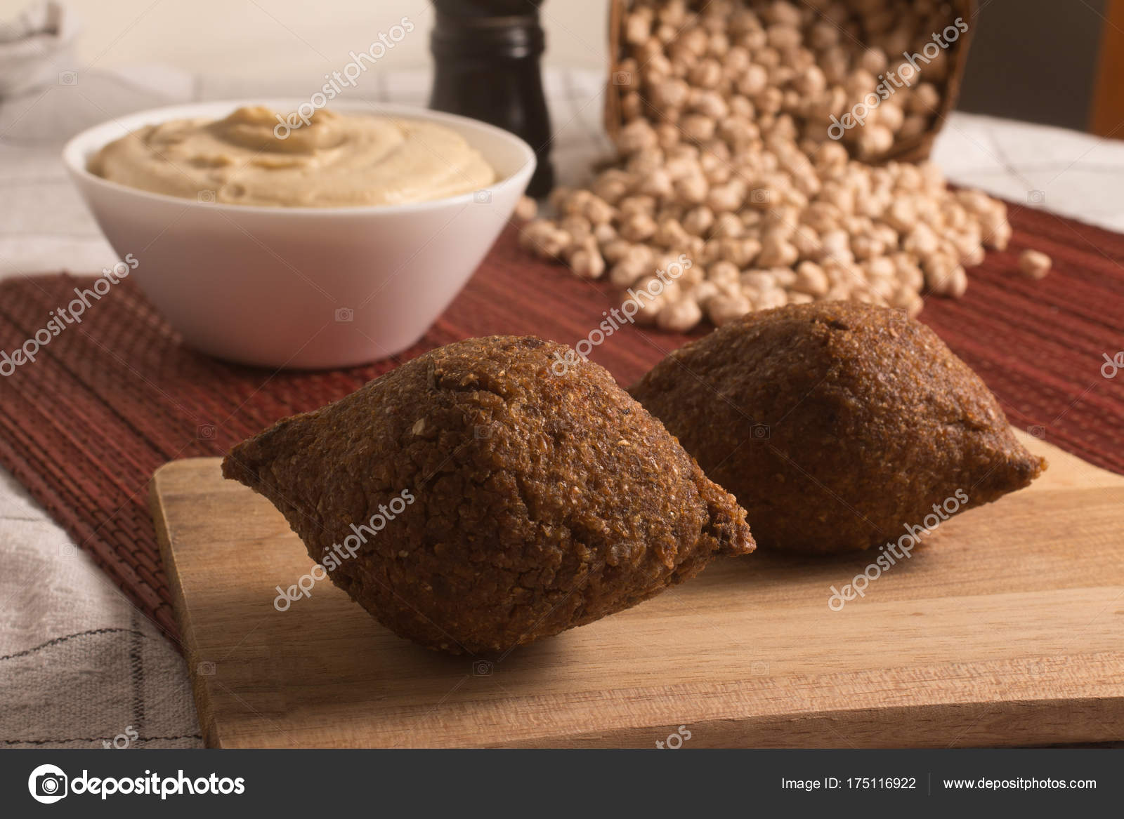 Kibbeh or Kibe, Quibe with Hummus. — Stock Photo © barkstudio #175116922