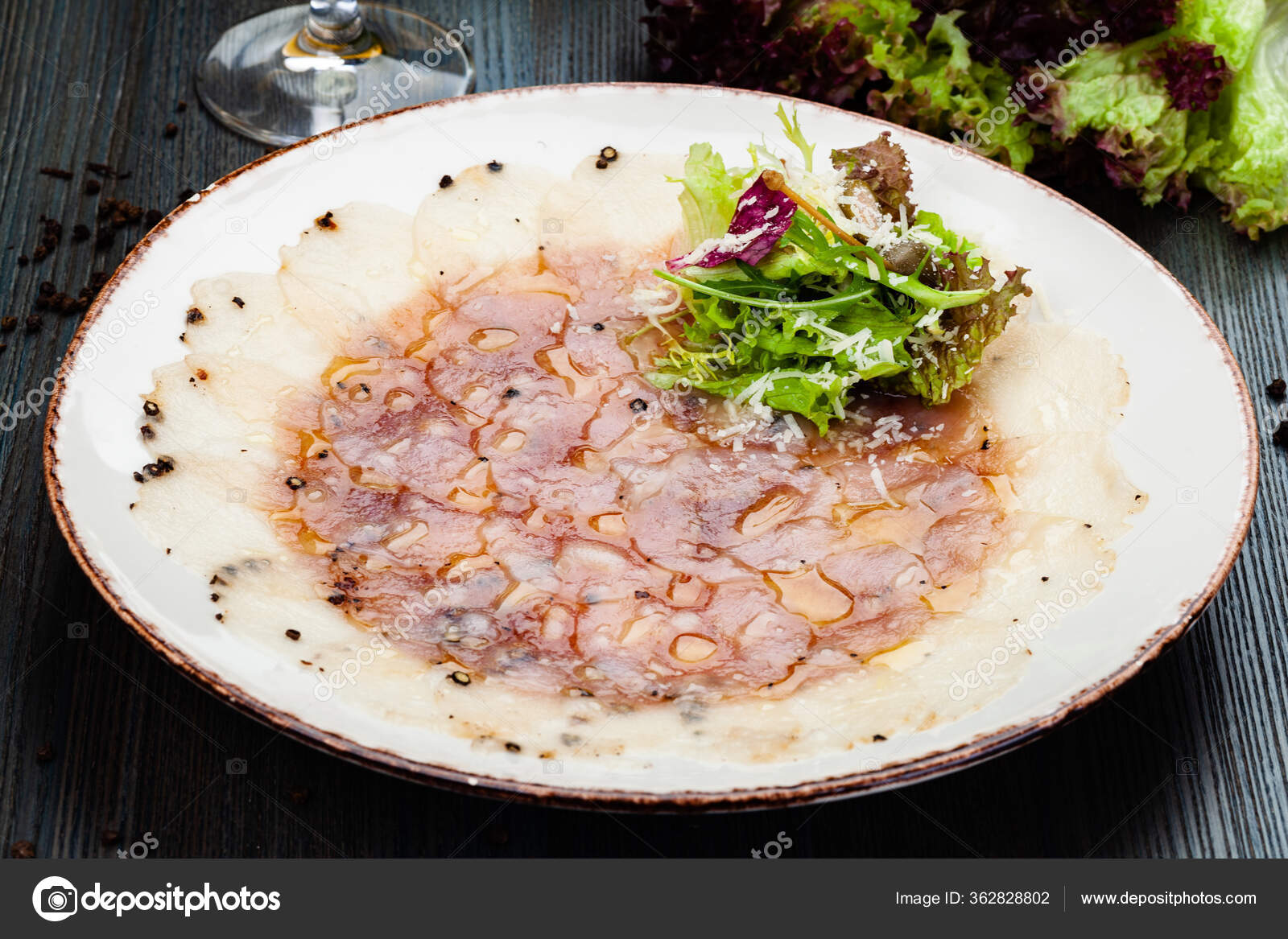 Seabass Carpaccio Served Arugula Leaves Parmesan Cheese Lettuce Salad ...