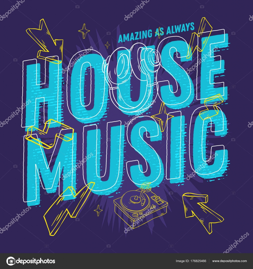 House Music 90s Influenced Typographic Design With Hand Drawn Line Art ...