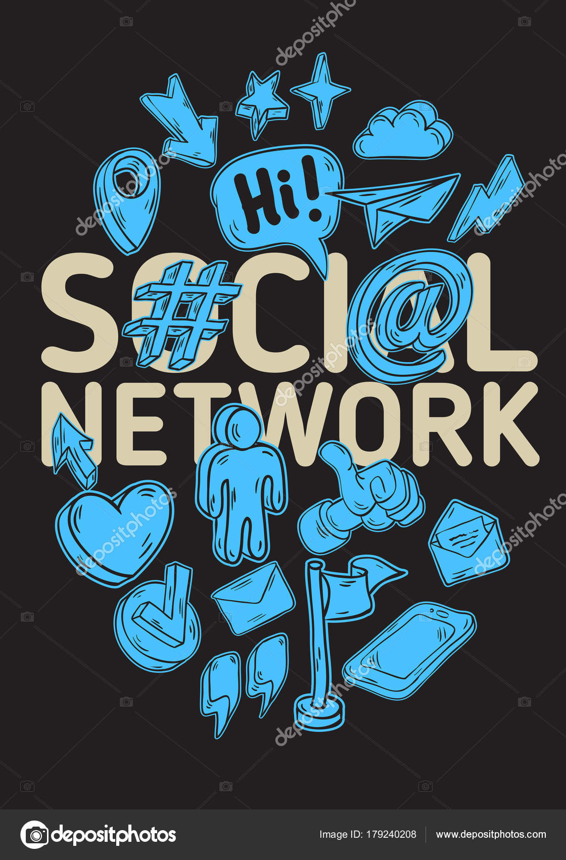 Social Network Poster Design With Isolated Essential Related Objects ...