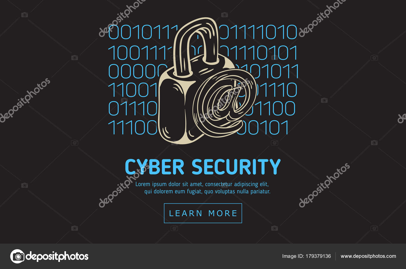 Cyber Security Safety Web Design With A Lock And At Symbol On A Binary ...