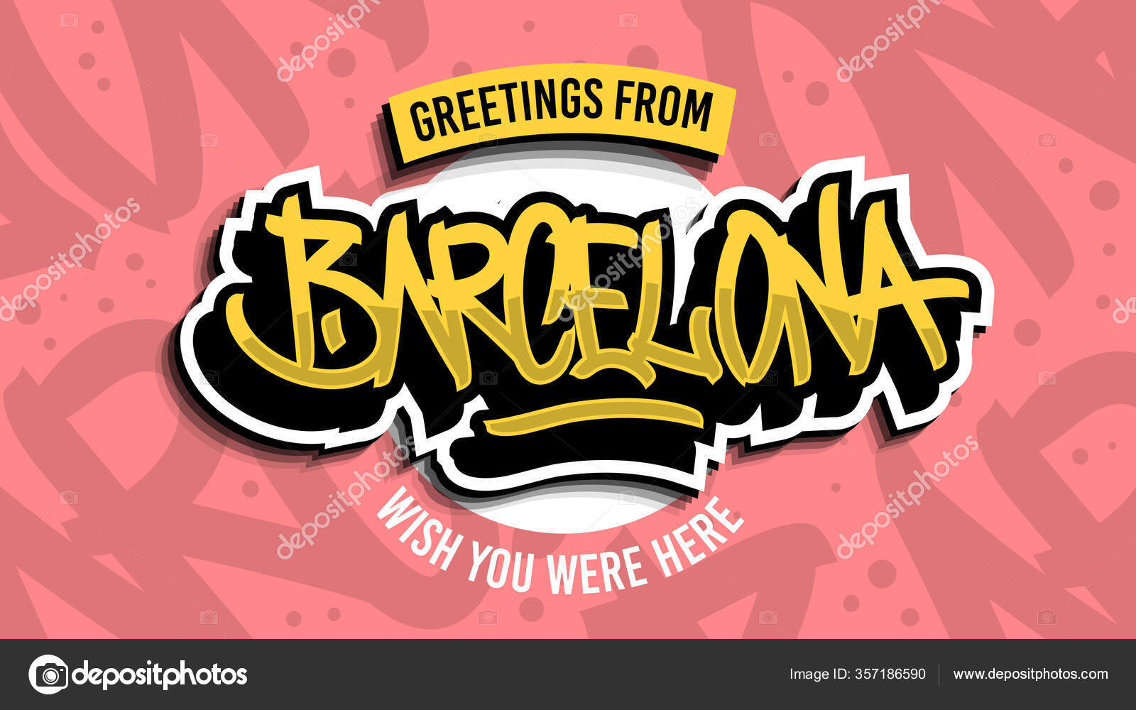 Greetings From Barcelona Spain Hand Drawn Lettering Postcard Concept ...