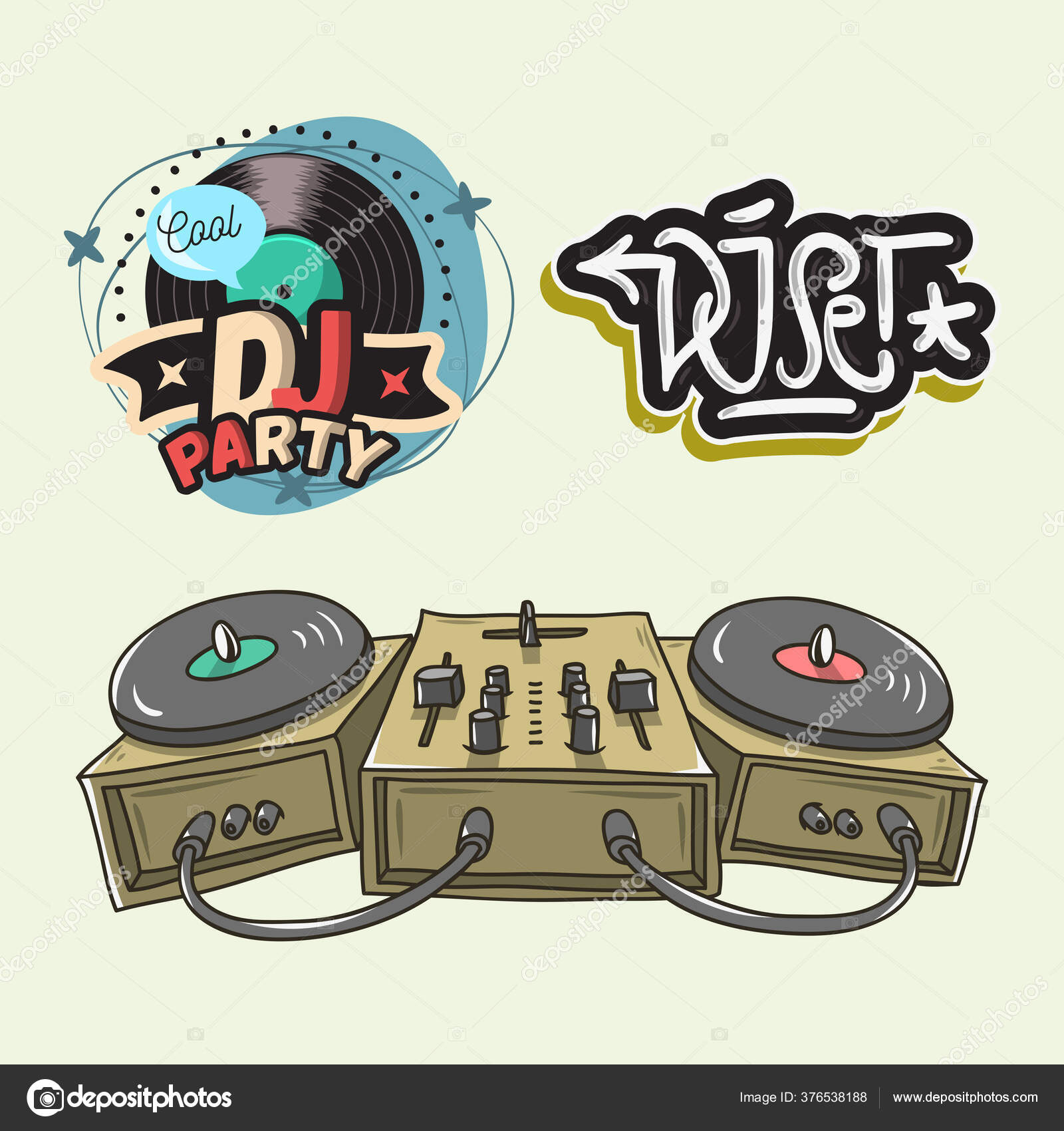 Dj Party Hand Lettering Vector Ilustrações Set Designs . imagem ...