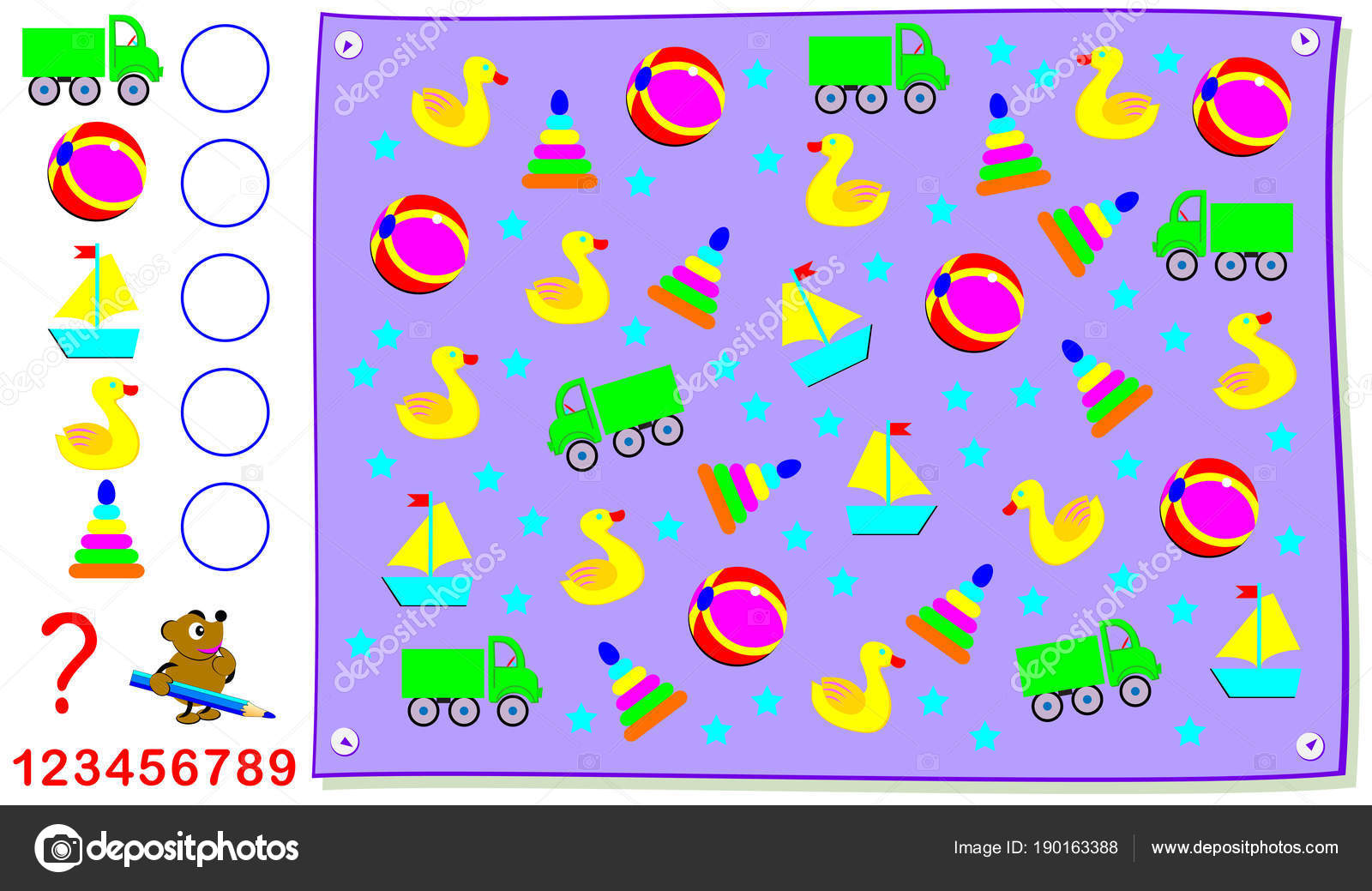 Mathematical Exercise Kids How Many Toys You Can Find Picture Stock ...