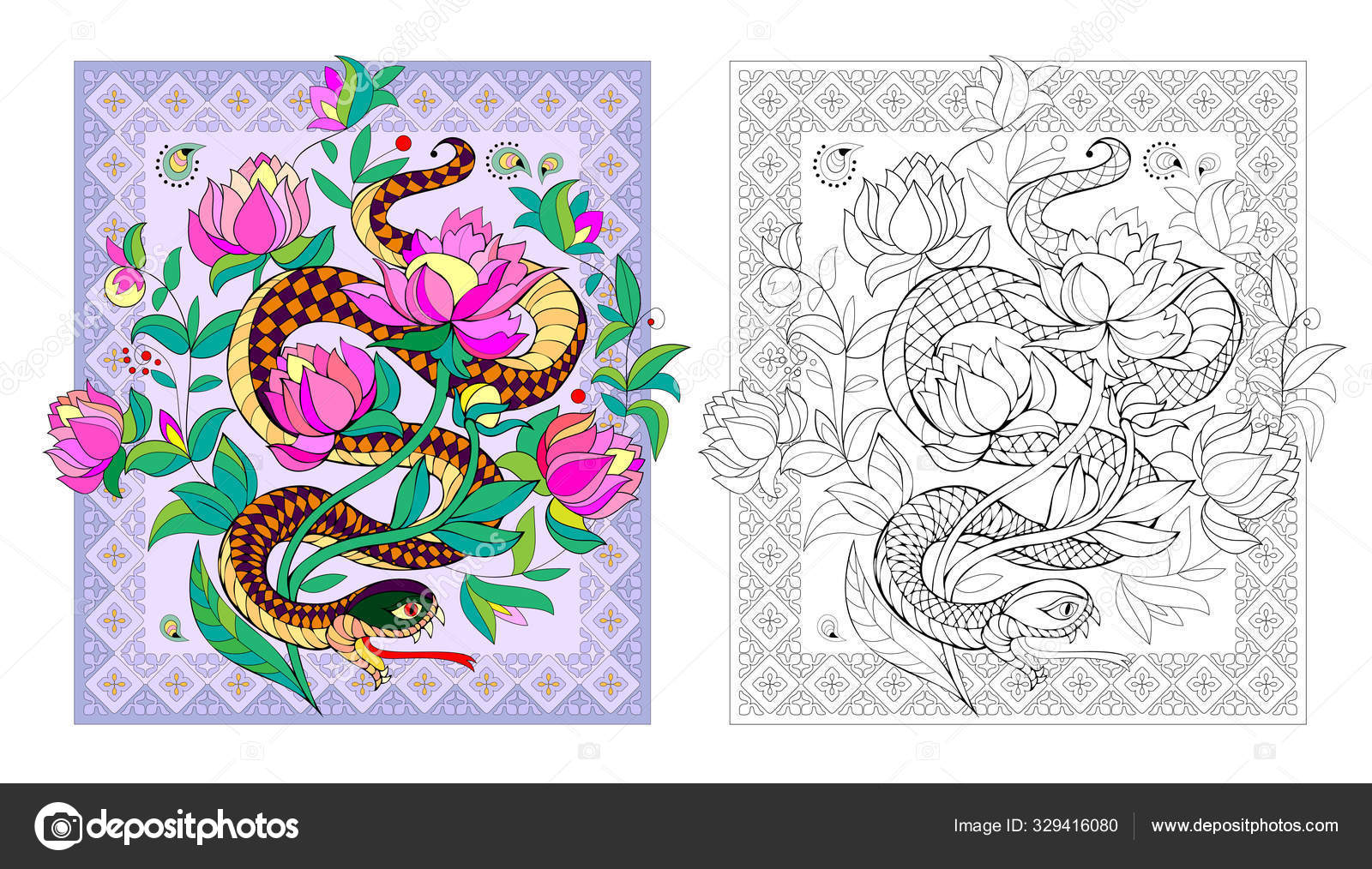 Colorful Black White Page Coloring Book Illustration Stylized Fantastic ...