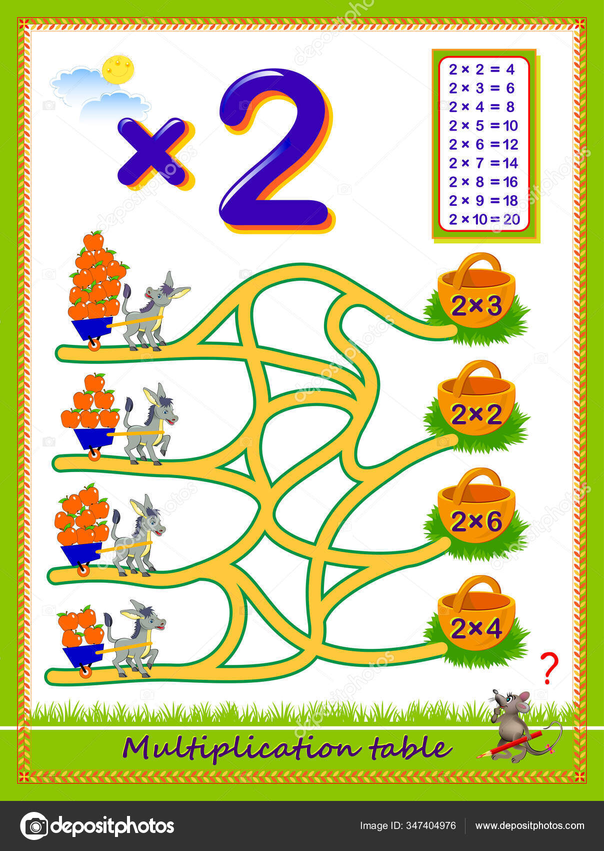 Multiplication Table Kids Count Quantity Apples Find Way Draw Lines ...