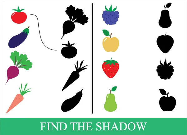 Find the correct shadow of objects of vegetables, berries and fruits ...