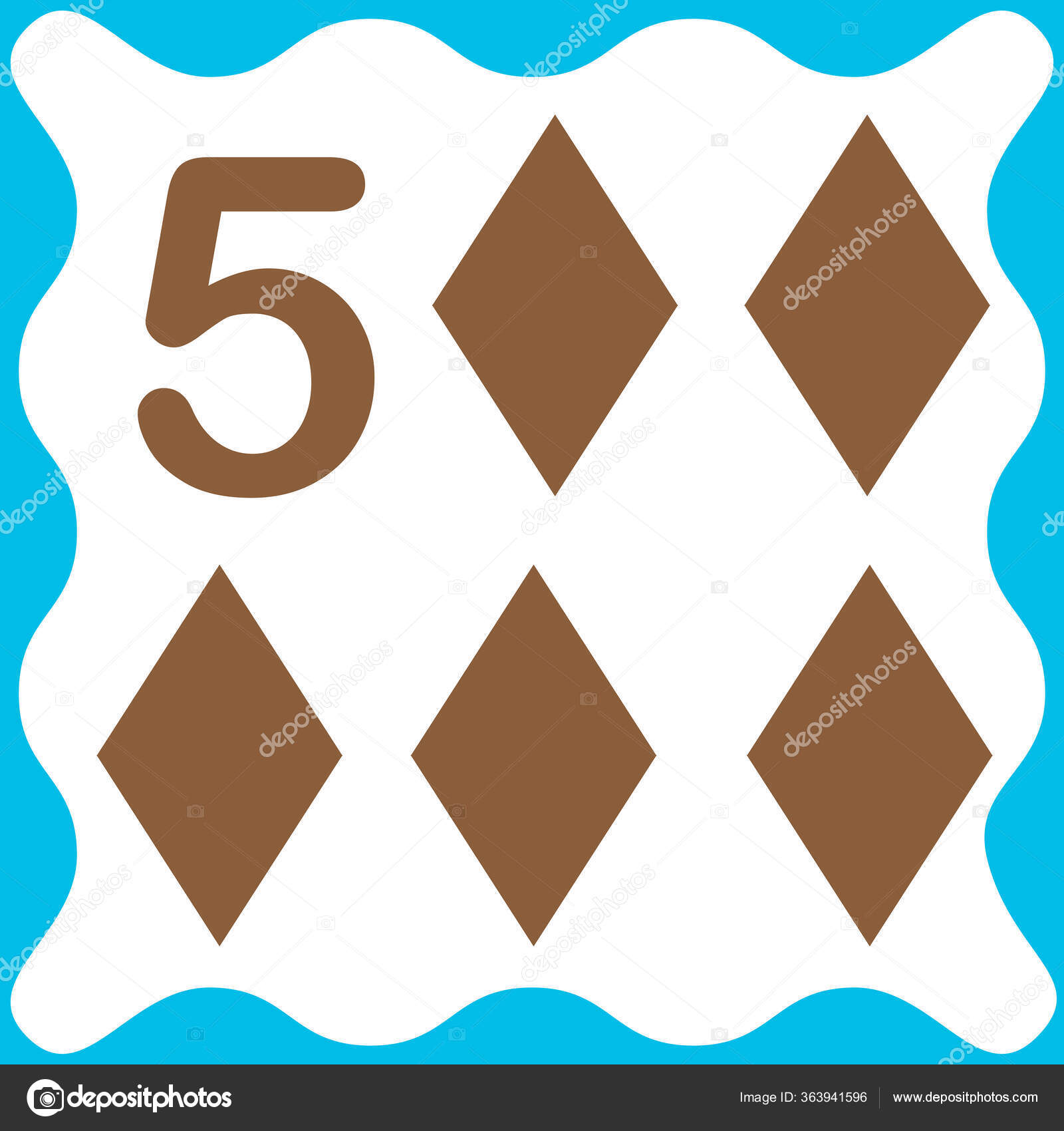 Card Number Five Rhombus Learning Numbers Geometric Shapes Mathematics ...
