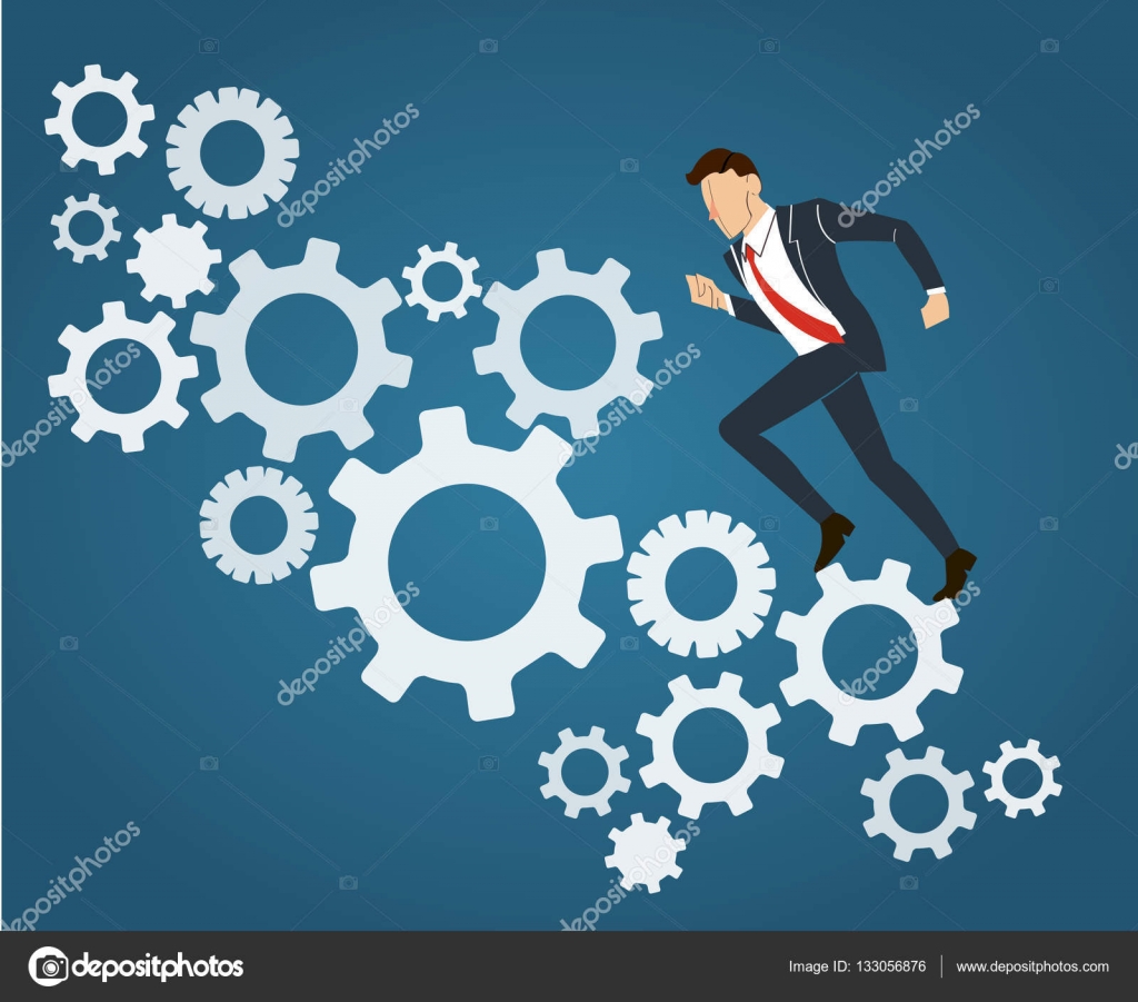Businessman running in wheel gear background vector Stock Vector by ©h ...