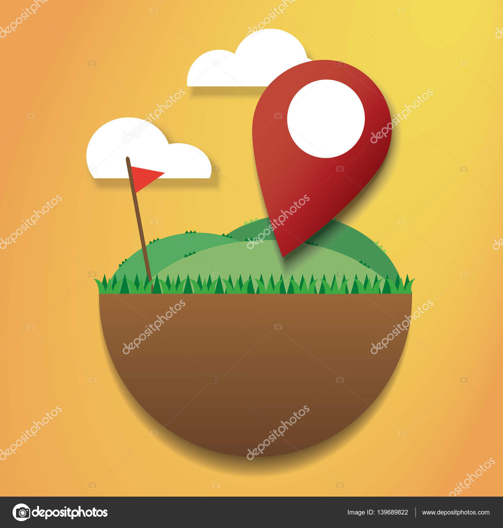 Location icon on the green field and red flag Stock Vector Image by ©h ...