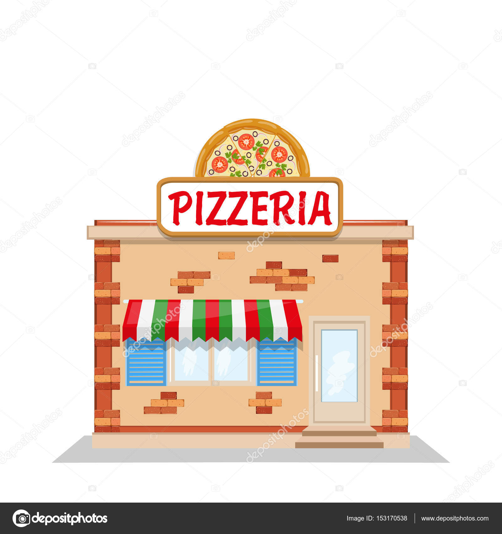 Pizzeria dei cartoni animati. Illustrazione piatta vettoriale - Grafica ...