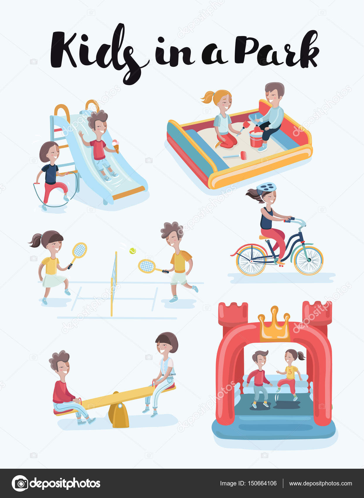 Kids at playground clip art set — Stock Vector © cosmaa #150664106