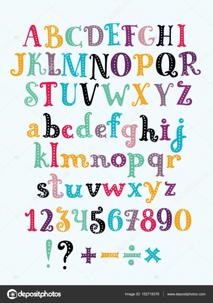 Vector cute alphabet colorful sticker alphabet with number and plus ...