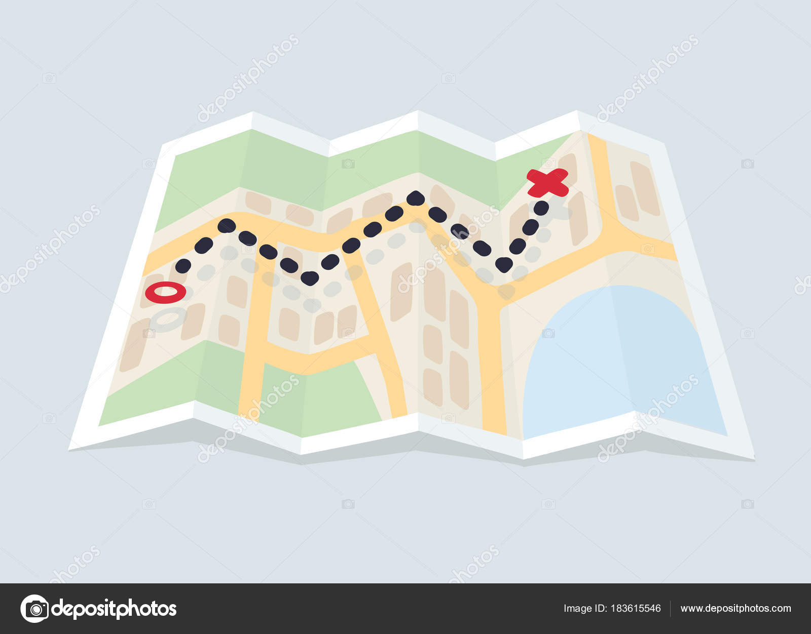 City map with route, starting point and destination — Stock Vector ...