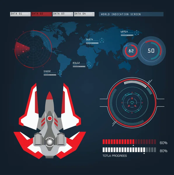 Uzay uçağı ile gelecekteki görme eylem modu arabirimi — Stok Vektör