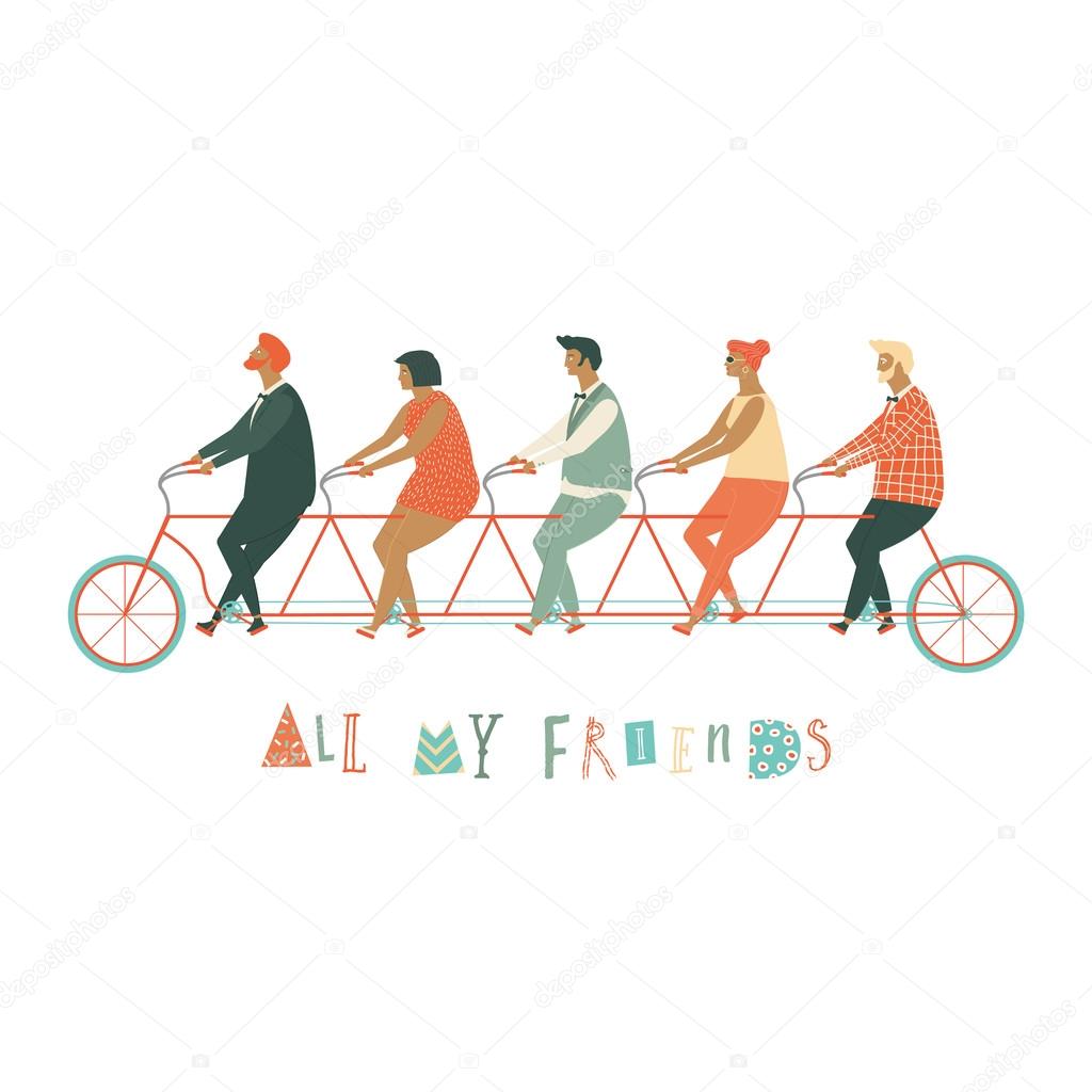 Premium Vector Family Tandem Bicycle Cartoon Concept With Parents Son ...