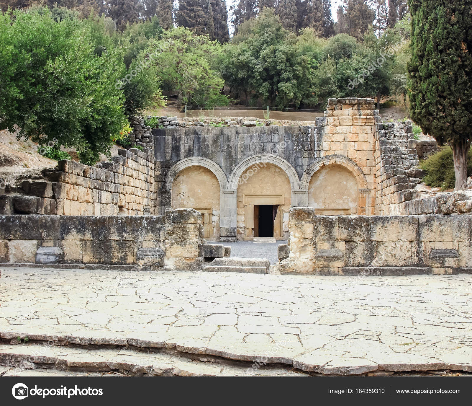 Entrance to the necropolis in the Beit Shearim national park in the Kiriyat Tivon city in Israel ...