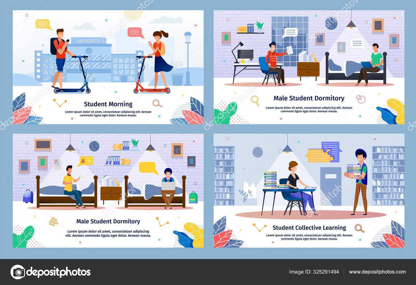 Modern Student Life Situations Vector Banners Set Stock Vector Image by ...
