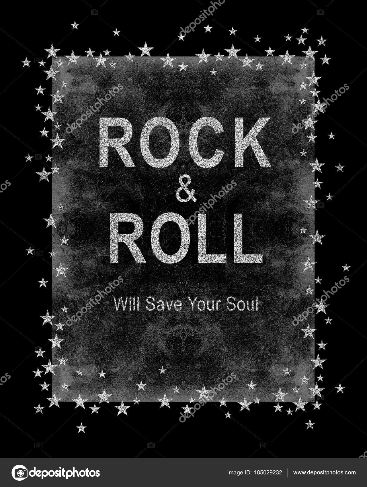 Fashion Graphic Design Rock Slogan Rock Roll Shirt Black Background ...