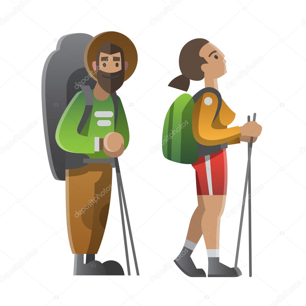 Two Hikers And Backpackers Trekking Hiking Climbing Travelin