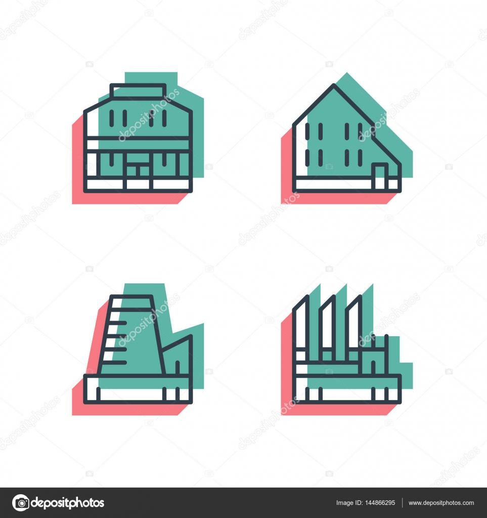 Different house, buildings icon set. Anaglyph 3d. Stock Vector Image by ...