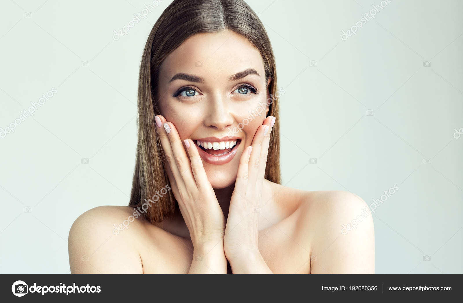 Beautiful Girl Holding Her Cheeks Expressive Facial Expressions