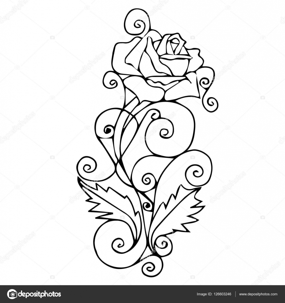 Abstract rose in a retro style. Rose Floral Elements for design. Hand ...